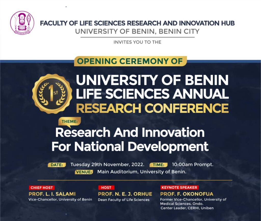 1ST UNIVERSITY OF BENIN LIFE SCIENCES’ ANNUAL RESEARCH CONFERENCE ...